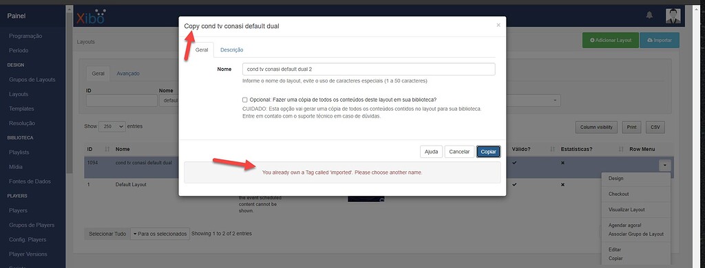 Error copy layout command - CMS Features and Functionality - Xibo Community