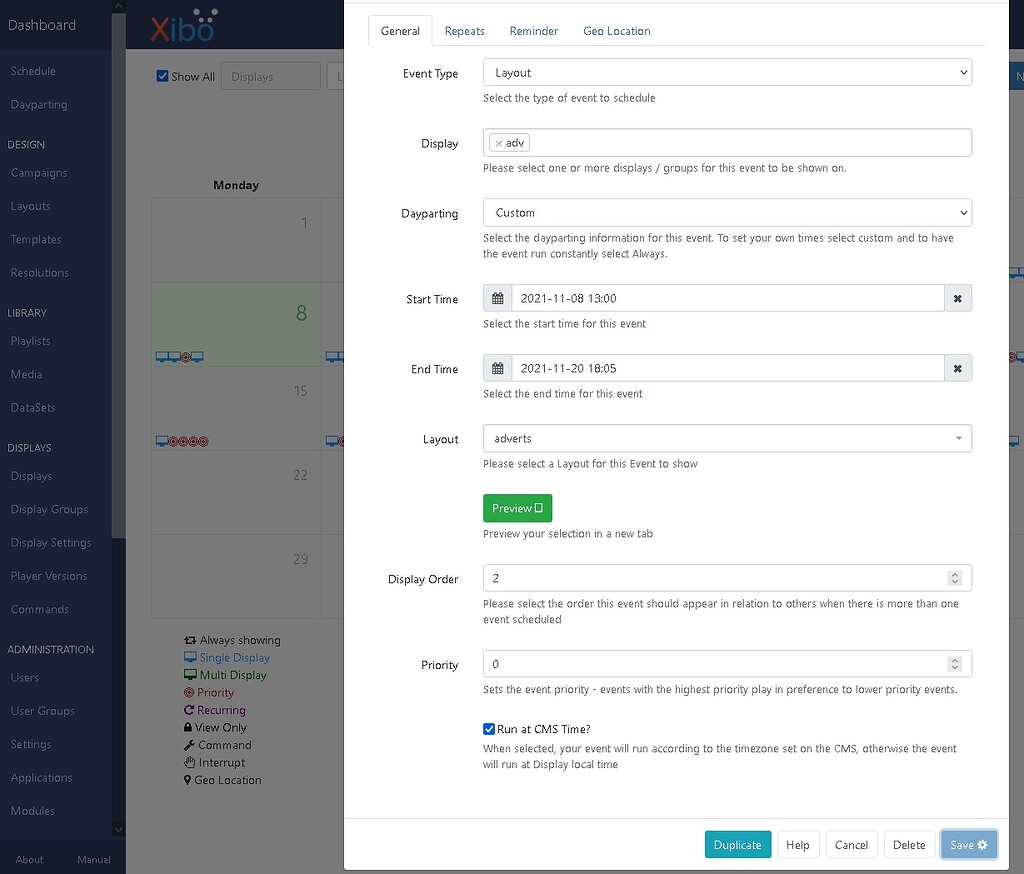 Scheduling layout the settings window in a "save status" loads constantly - CMS Features and ...