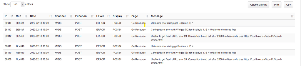 Configuration error with Widget 542 for displayId 4. E = Unable to download feed - CMS Features ...