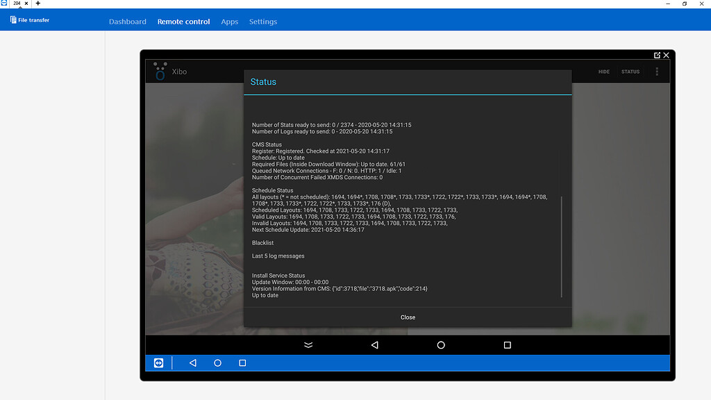 Layout frozen on white screen - Xibo Player for Android - Xibo Community