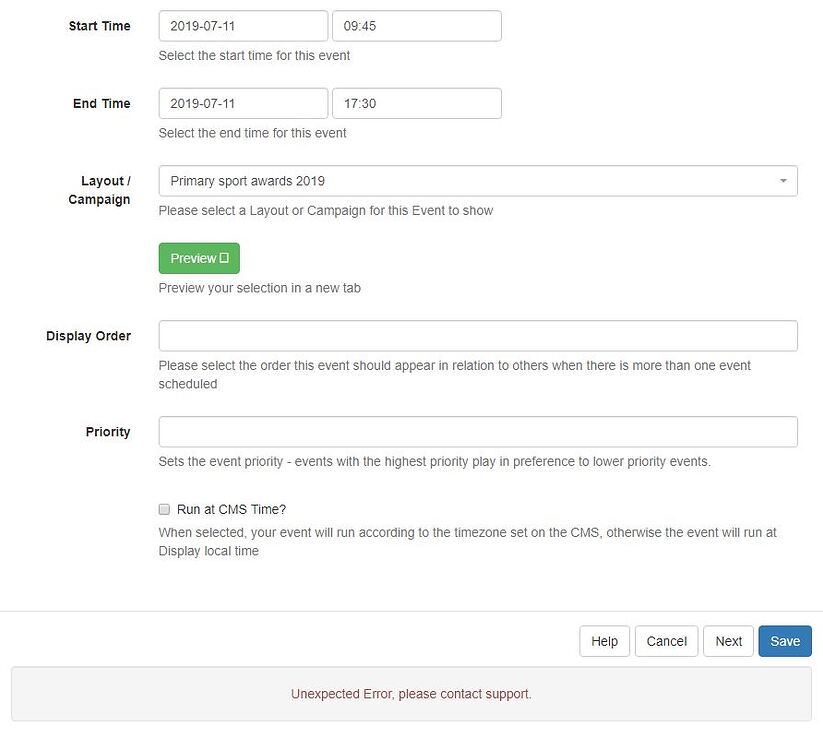 Unexpected Error Please Contact Support Error Get Help Xibo Community