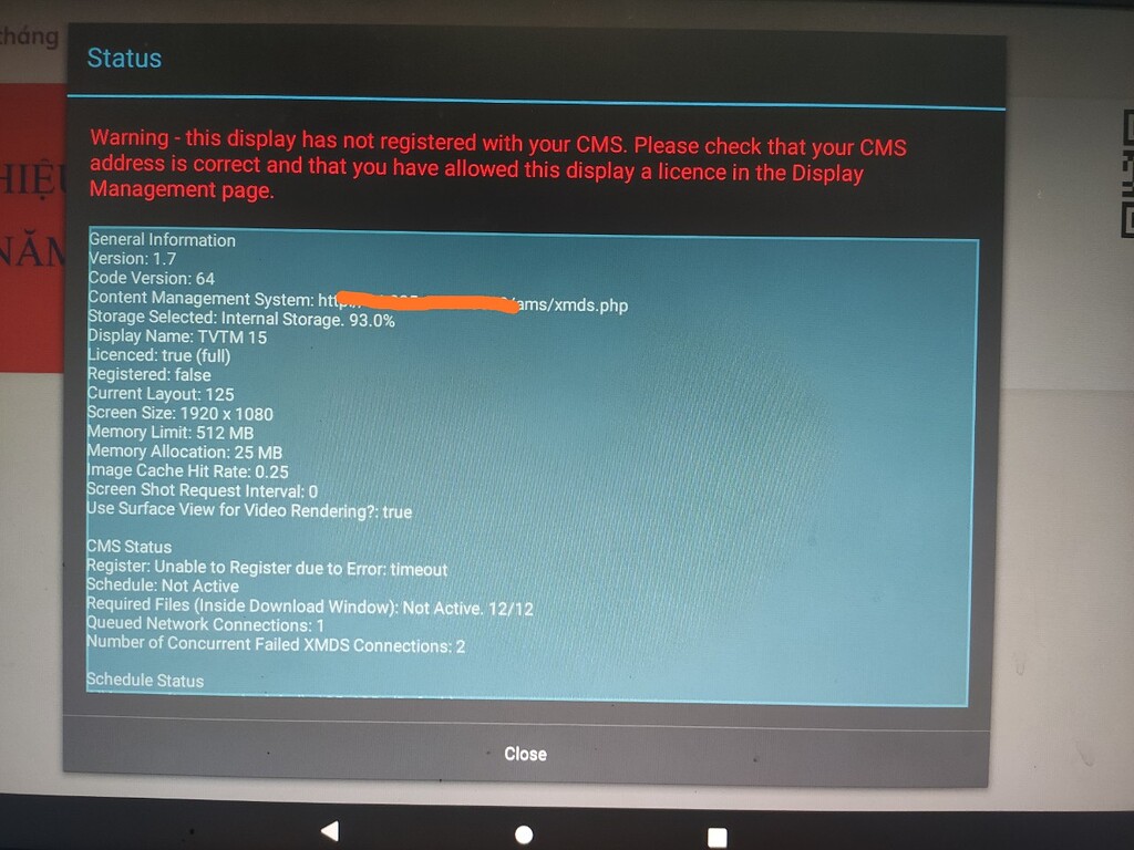 "Warning - this display has not registered with your CMS" when reboot ...