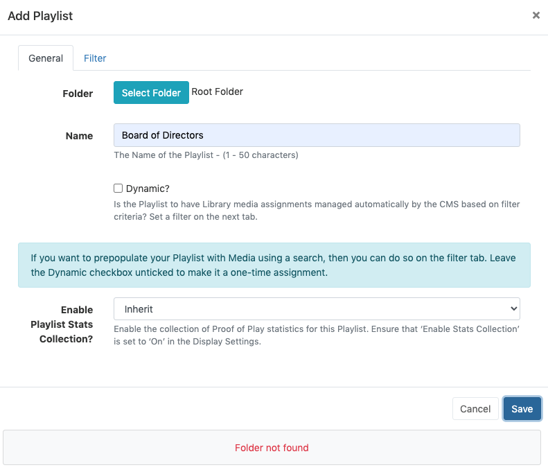 Unable To Create A Playlist In Root Folder Cms Features And Functionality Xibo Community