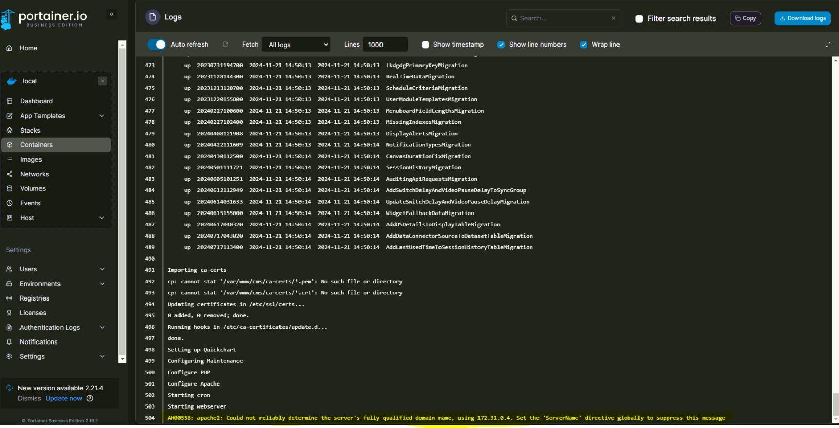 Error when Install Xibo on portainer - CMS Installation - Xibo Community